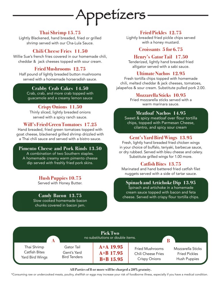 Menu - Willie Sues